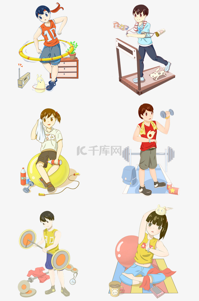 手绘健身人物插画合集素材图片免费下载 千库网