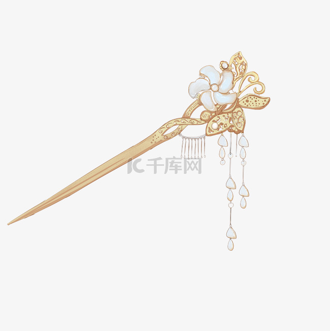 古风主题头饰簪子手绘插画素材图片免费下载 千库网