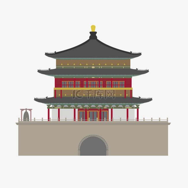 地标性建筑鼓楼插画素材图片免费下载 千库网
