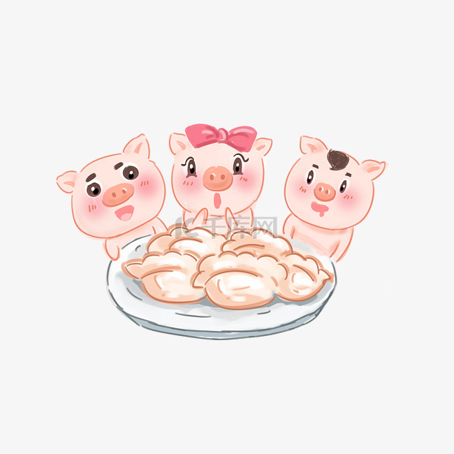 小猪饺子新年手绘插画素材图片免费下载 千库网