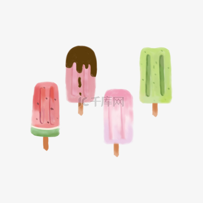 夏至夏天清爽清凉冰激凌冰棍手绘西瓜猕猴桃草莓免抠图素材图片免费下载 千库网