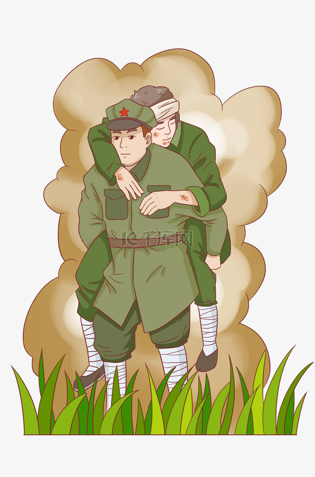 长征军人打仗负伤手绘插画素材图片免费下载 千库网
