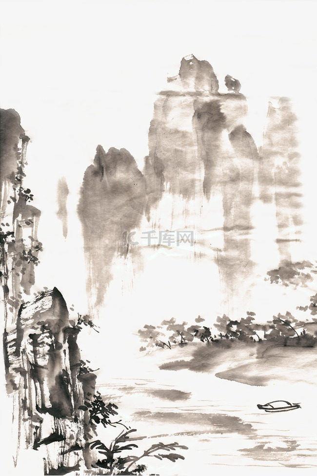 古意山水画水墨画PNG免抠素材图片免费下载 千库网