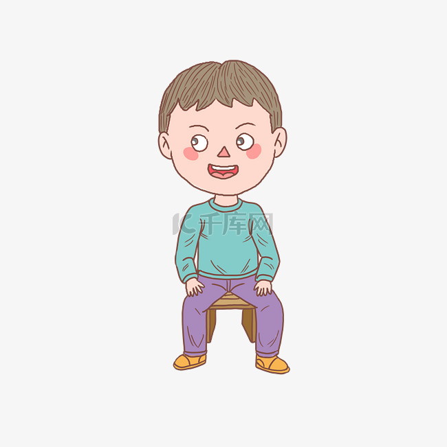 卡通手绘人物坐在板凳上男孩素材图片免费下载 千库网