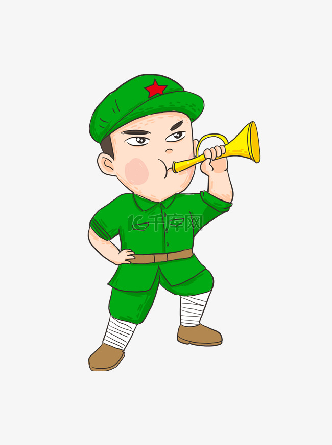 手绘卡通吹小号的红军战士可商用元素素材图片免费下载 千库网