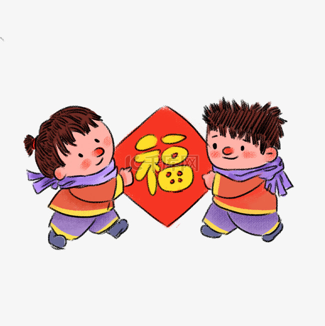 手绘众古风复古过新年迎新春年画系列5贴春联素材图片免费下载 千库网