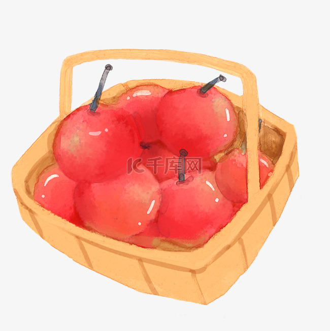 手绘苹果果篮插画素材图片免费下载 千库网
