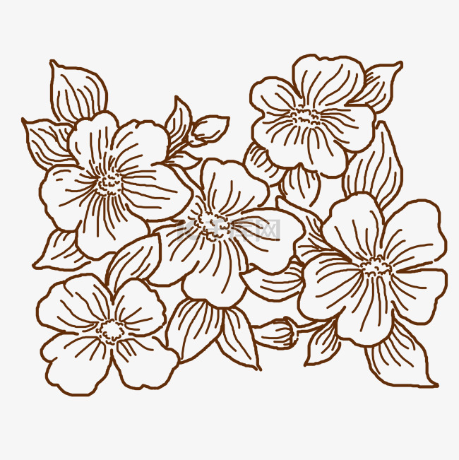 手绘线描团花插画素材图片免费下载 千库网