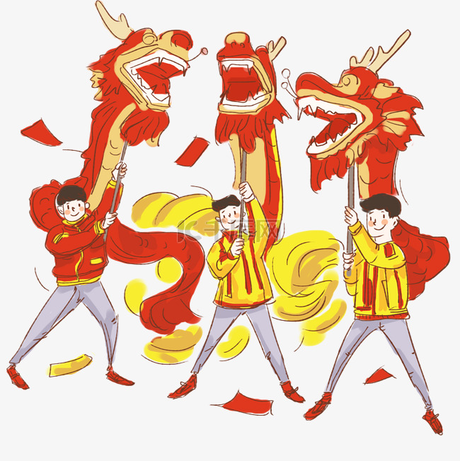手绘插画二月二龙抬头舞龙素材图片免费下载 千库网