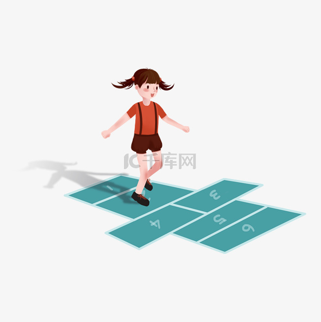儿童节手绘小女孩跳格子游戏PNG免扣素材图片免费下载 千库网
