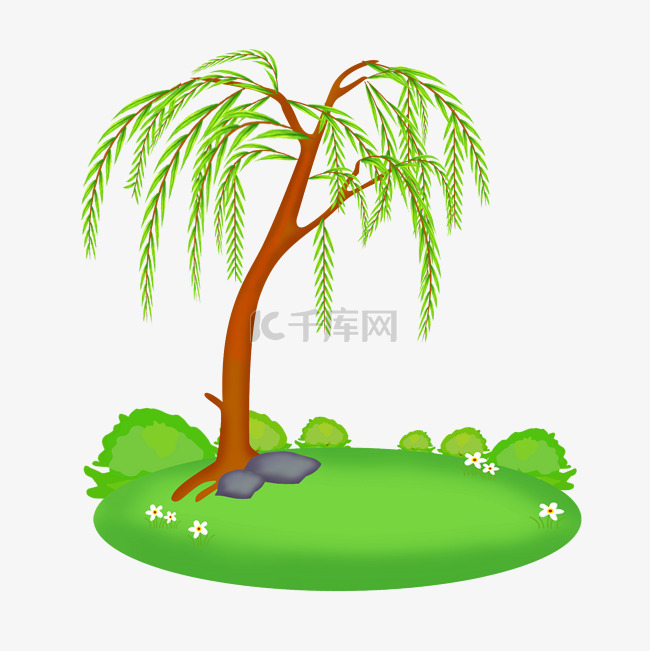 卡通绿色柳树春天素材图片免费下载 千库网
