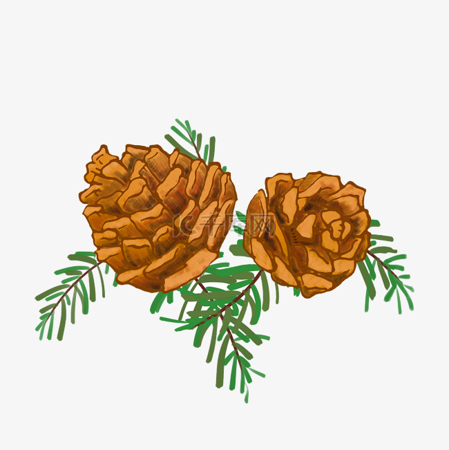 黄色的松果手绘插画素材图片免费下载 千库网