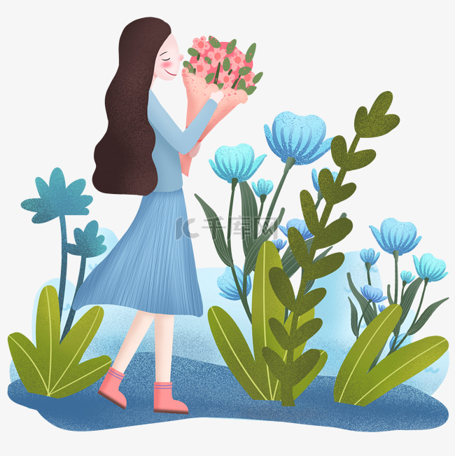 女生穿着裙子捧着花素材图片免费下载 千库网