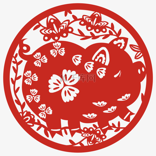 手绘猪年剪纸窗花图案素材图片免费下载 千库网