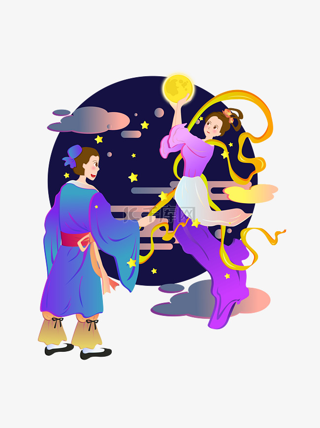 七夕情人节牛郎织女相逢矢量设计元素素材图片免费下载 千库网