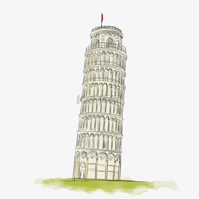 比萨斜塔水彩建筑插画素材图片免费下载 千库网