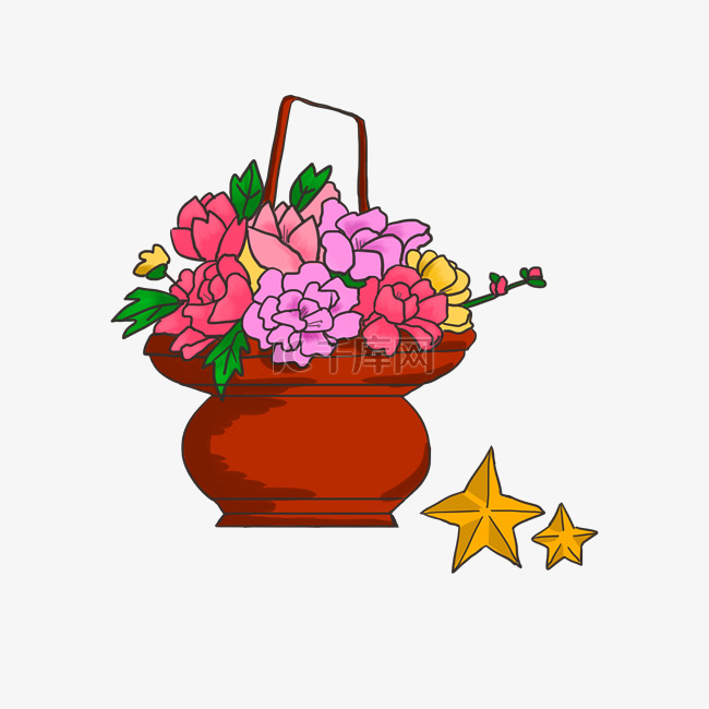 手绘国庆节花篮装饰插画素材图片免费下载 千库网