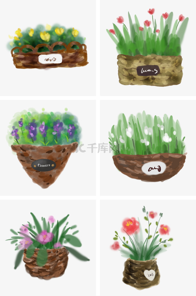 手绘多种花篮素材图片免费下载 千库网