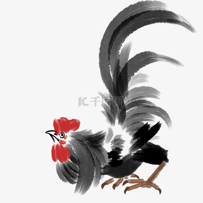 手绘水墨大公鸡插画素材图片免费下载 千库网