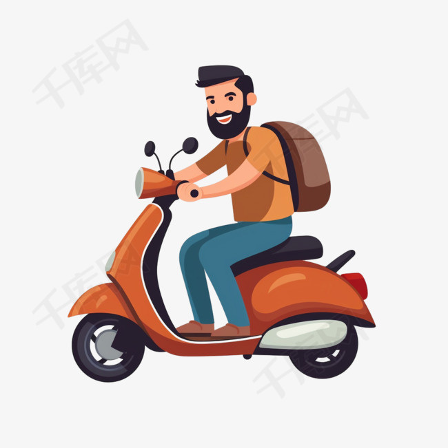 可爱的男子骑摩托车卡通矢量图标插图交通标志性隔离公寓素材图片免费下载 千库网