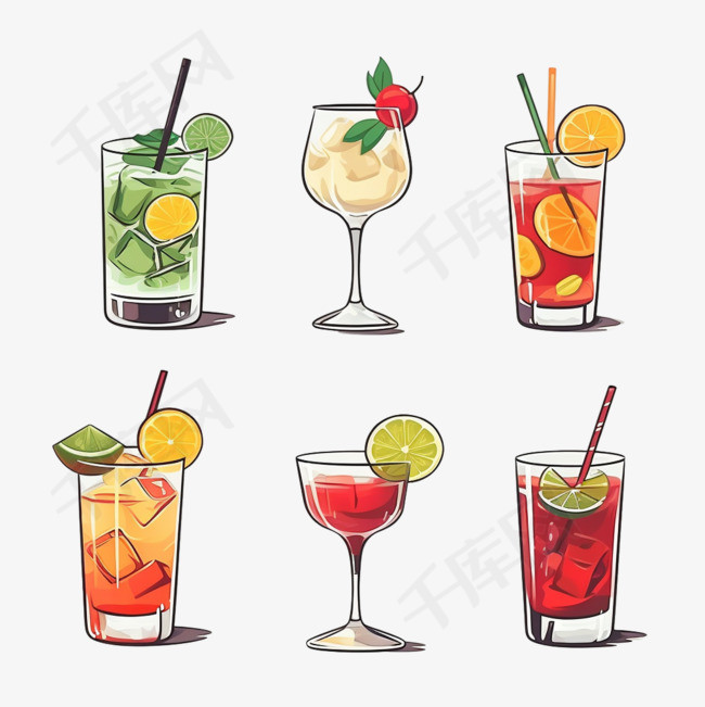 鸡尾酒手绘系列素材图片免费下载 千库网