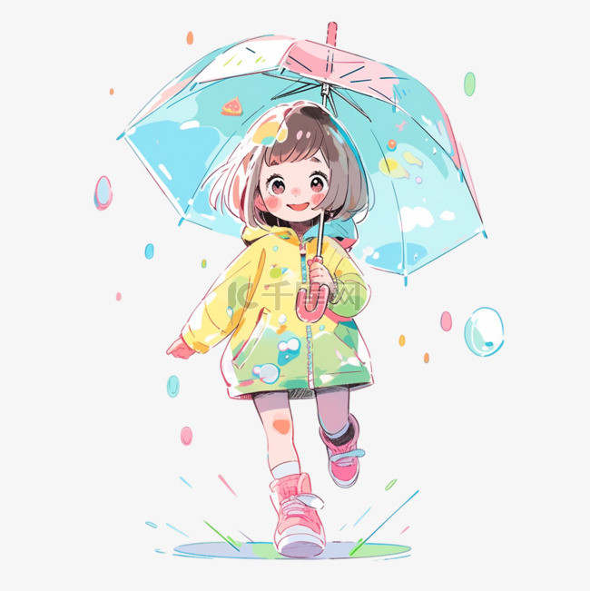 雨中打伞的小女孩卡通手绘元素素材图片免费下载 千库网