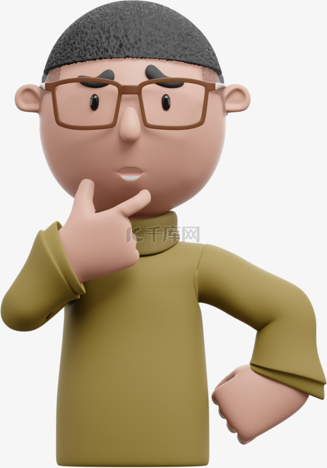 帅气3D男人沉思姿势与动作的疑问形象素材图片免费下载 千库网