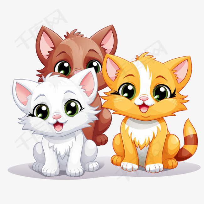 三只小猫卡通插图素材图片免费下载 千库网