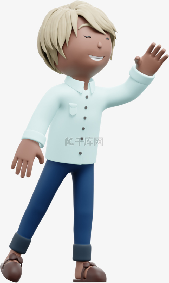 漂亮的3D棕色女性正面招手形象素材图片免费下载 千库网