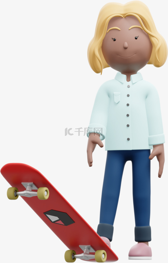 3D棕色女性滑板姿势与动作元素素材图片免费下载 千库网