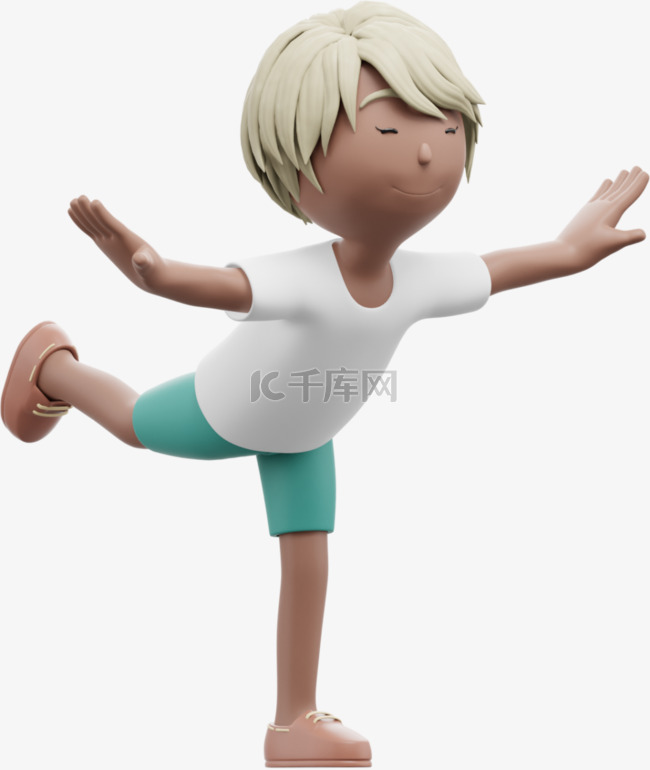 漂亮女人运动姿势3D棕色单腿平衡站立形象素材图片免费下载 千库网