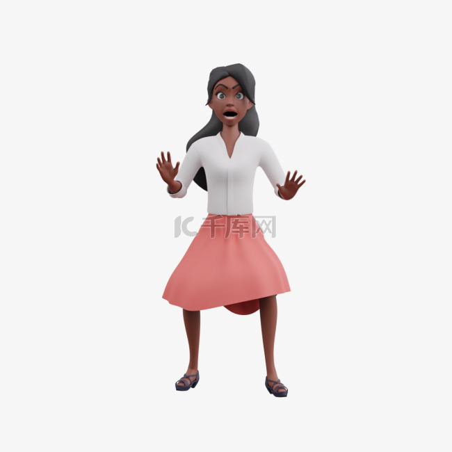 3D女性黑人高兴惊喜素材图片免费下载 千库网