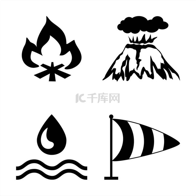 矢量图标设置与自然灾害四个要素的危害 火灾 空气 水和地球考虑到在住房保险素材图片免费下载 千库网