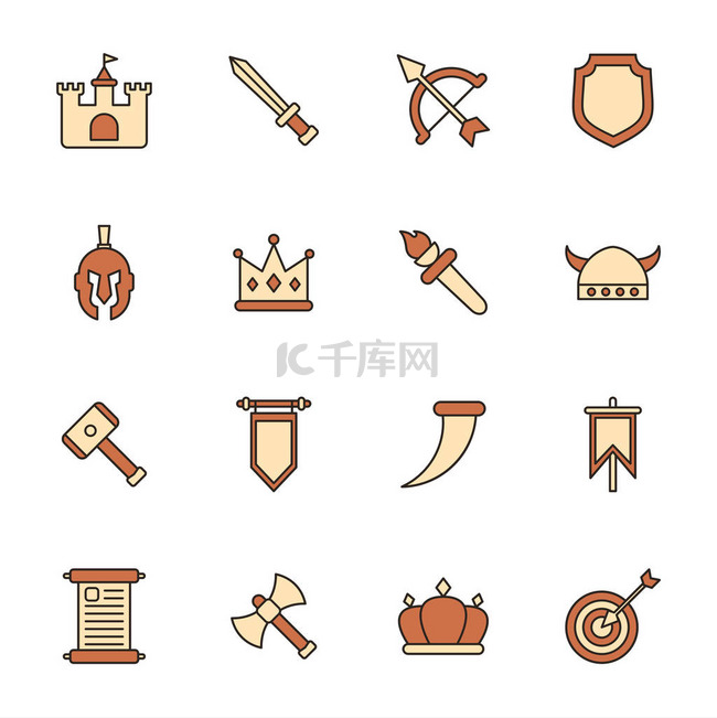 中世纪的图标包装孤立的符号集合 素材图片免费下载 千库网