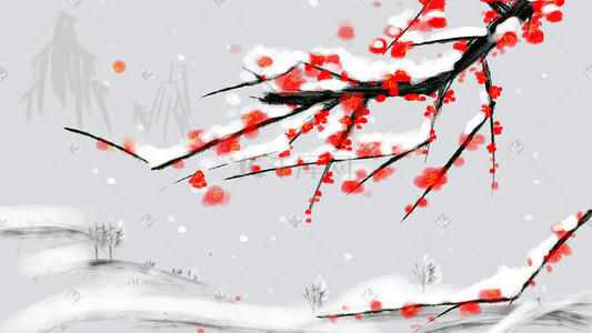 梅花傲雪插画 梅花傲雪配图 千库网
