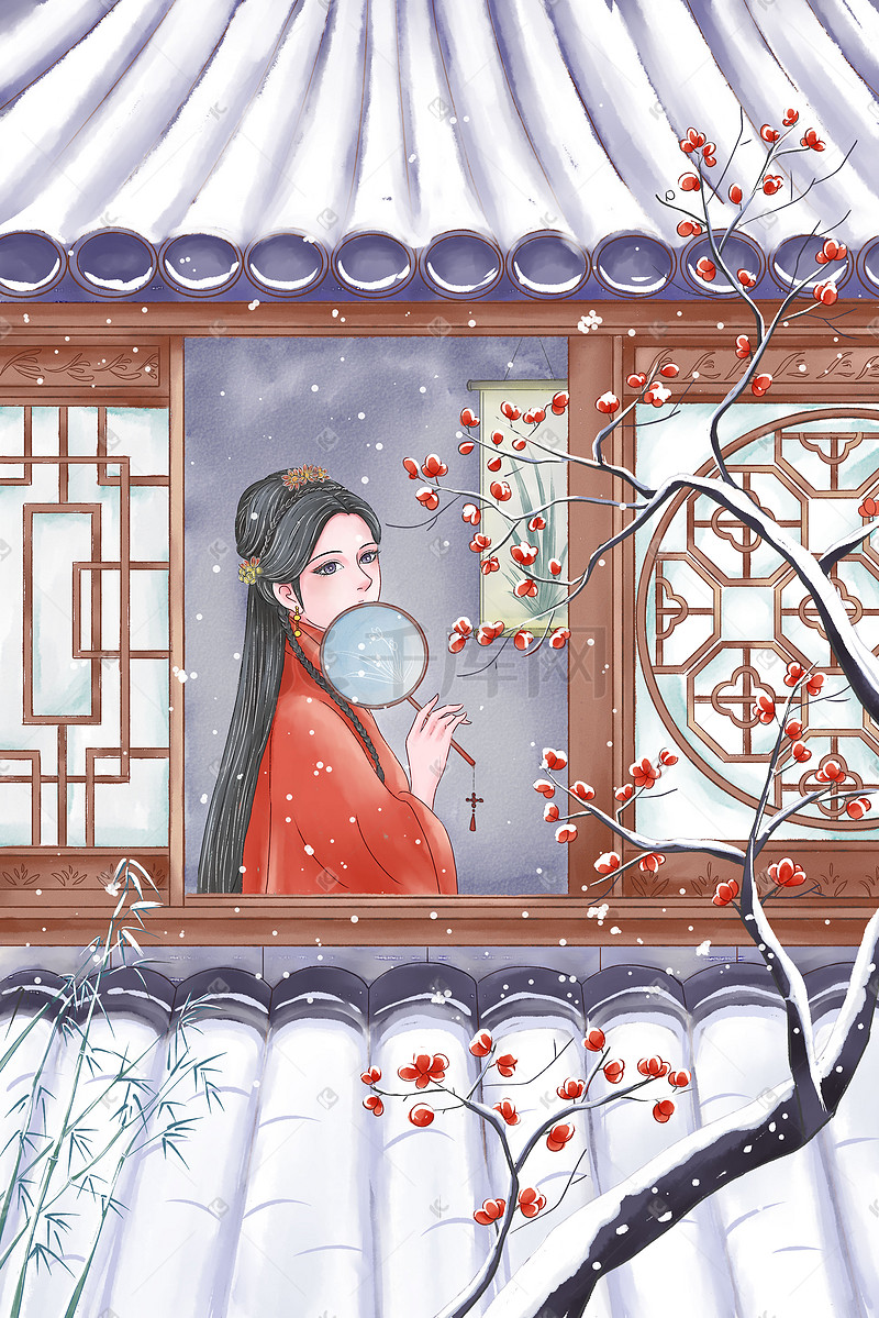 古风女子手绘插画 古风女子手绘配图 千库网