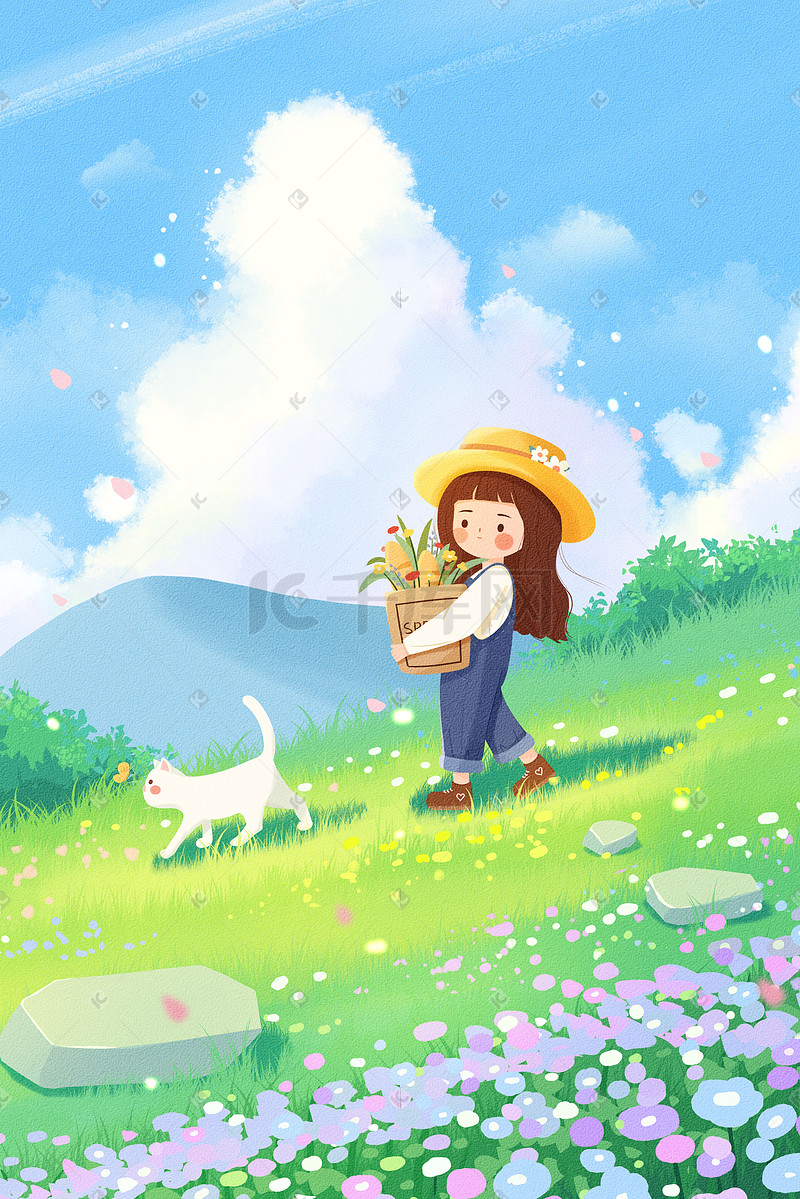 春暖花开共赴未来插画 春暖花开共赴未来配图 千库网