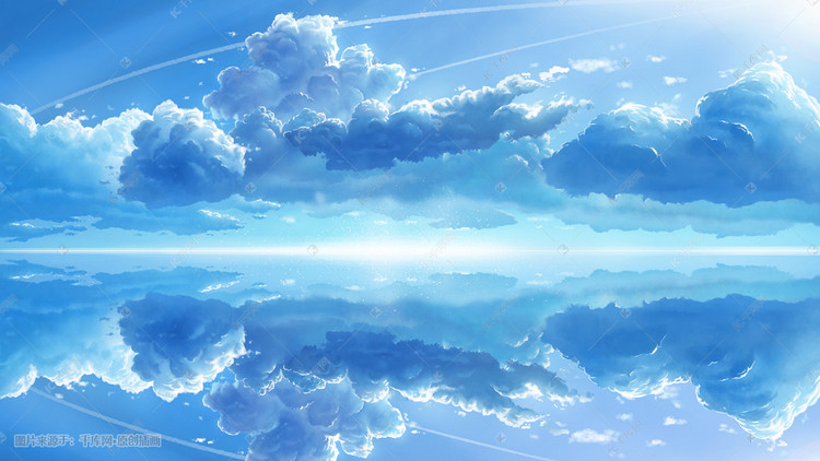 蓝色系梦幻唯美小清新云雾天空背景插画图片 千库网