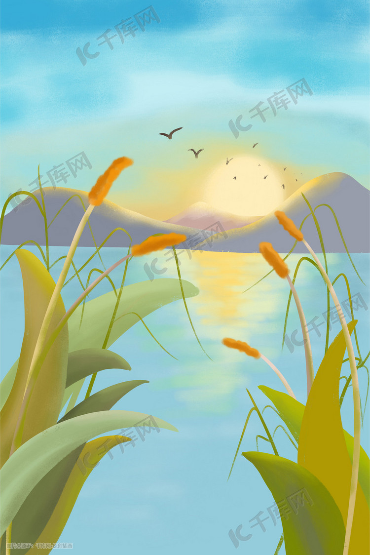 秋季麦穗二十四节气之白露手绘插画图片 千库网