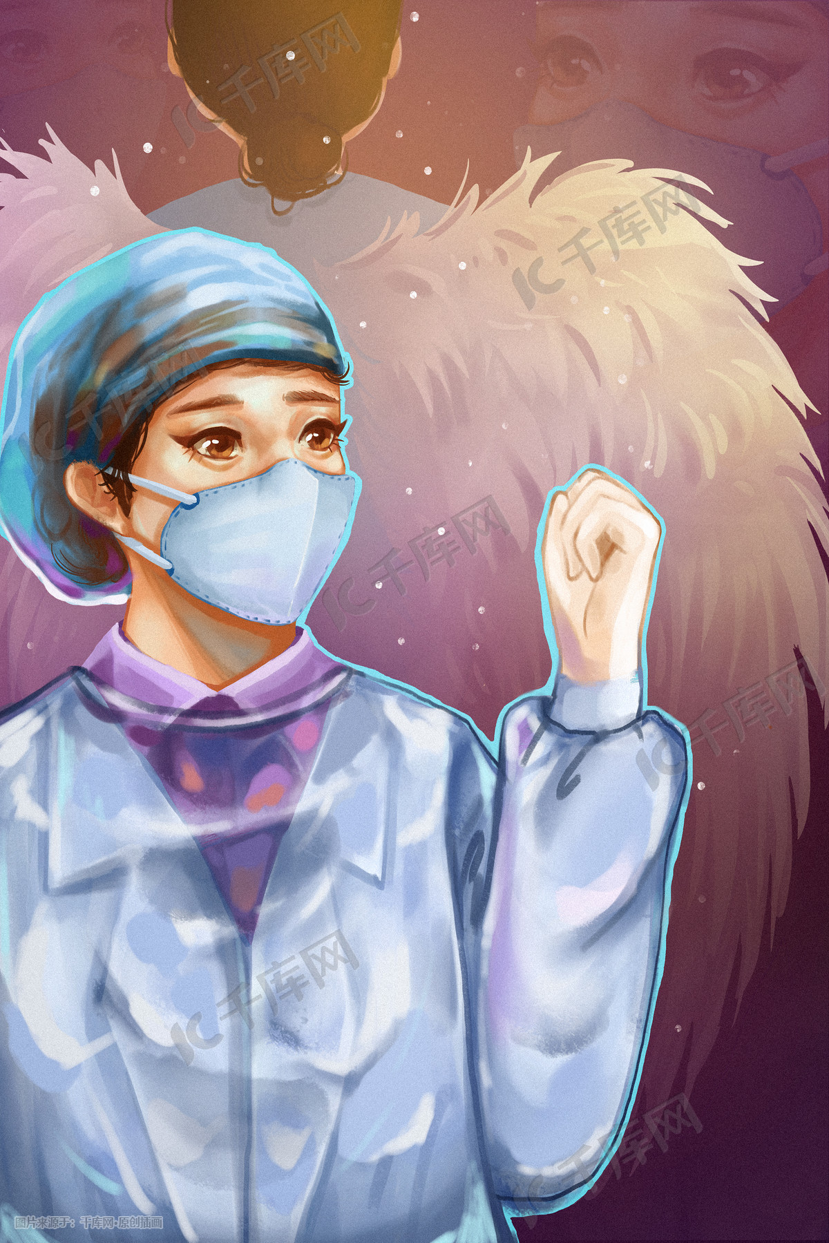 医护人员手绘插图插画图片 千库网