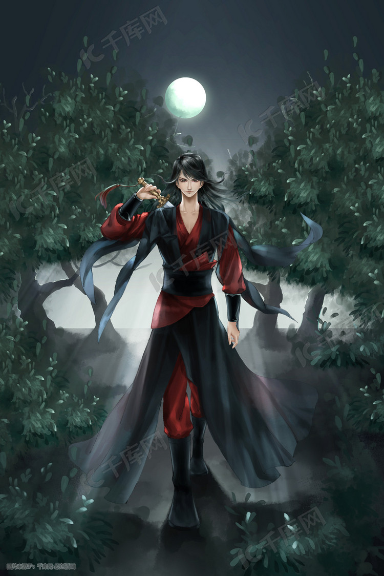 中国风侠客背剑古风武侠男子插画图片 千库网