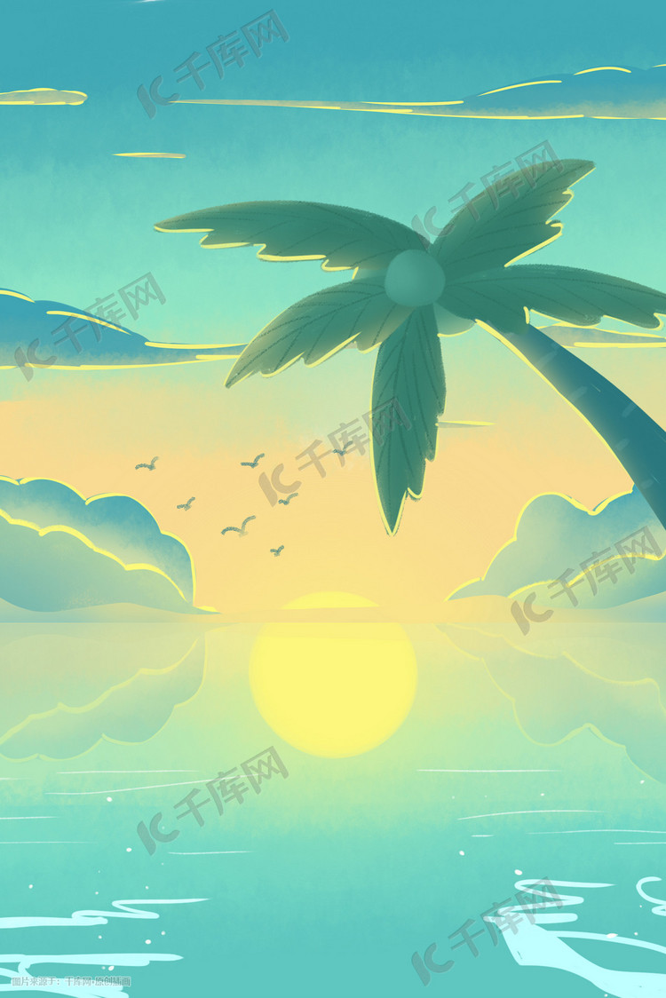 夏天夏日海岛风景唯美海边海插画图片 千库网