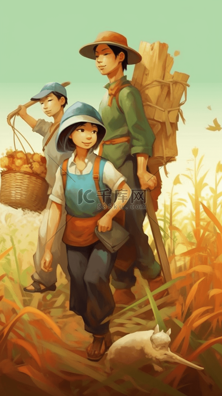 卡通动漫漫画丰收劳动农民插画图片 千库网