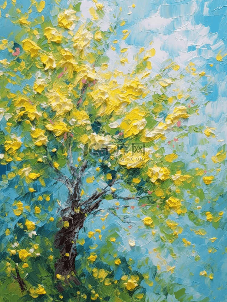油画厚涂风景景色插画图片 千库网