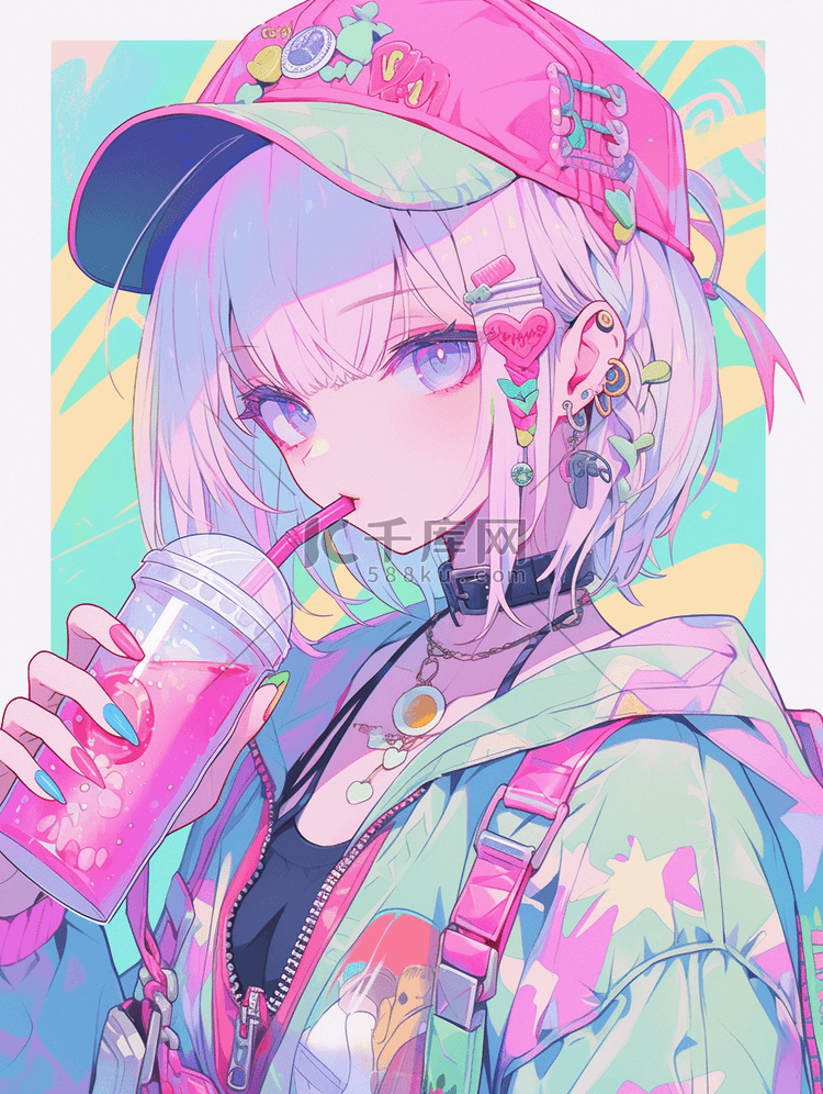 夏日多巴胺配色商业时尚女孩插画图片 千库网