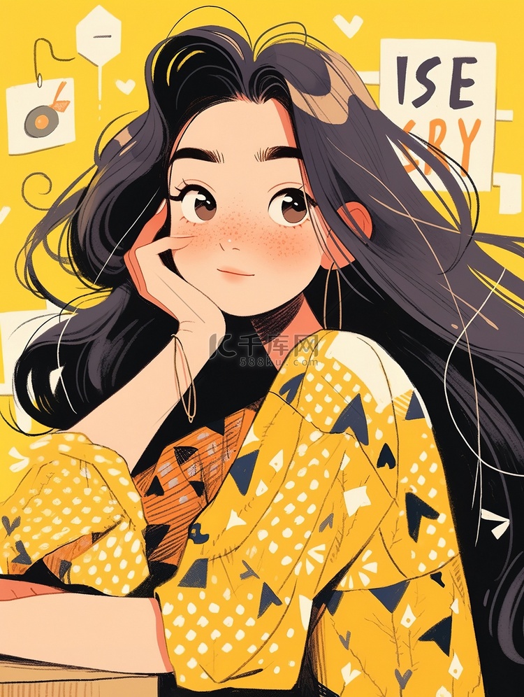黄色夏日活力多巴胺色彩酷女孩4插画图片 千库网