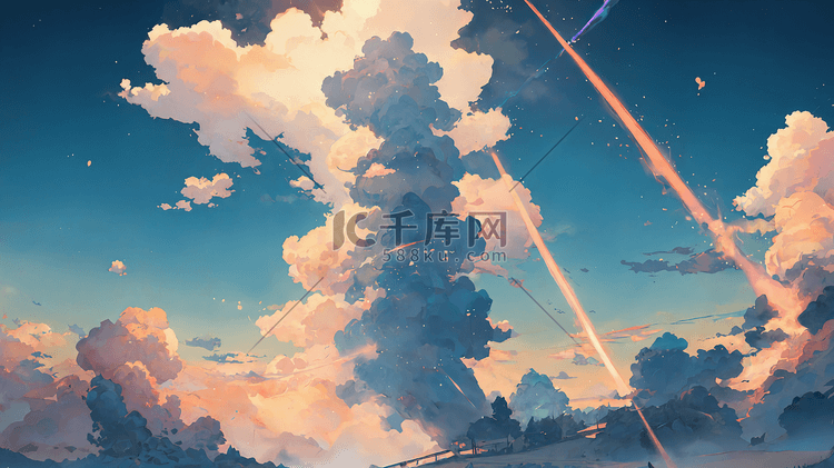 流星粒子直冲云霄插画图片 千库网