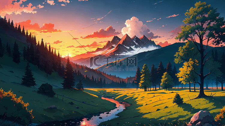手绘卡通太阳慢慢下山露出一角插画图片 千库网