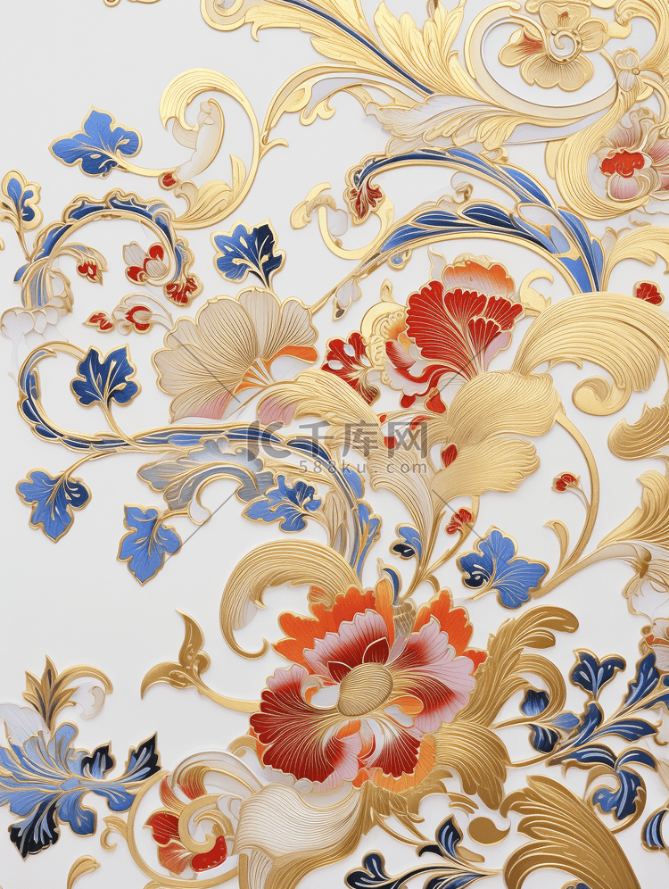中国风金边掐丝珐琅传统花鸟图案插画图片 千库网