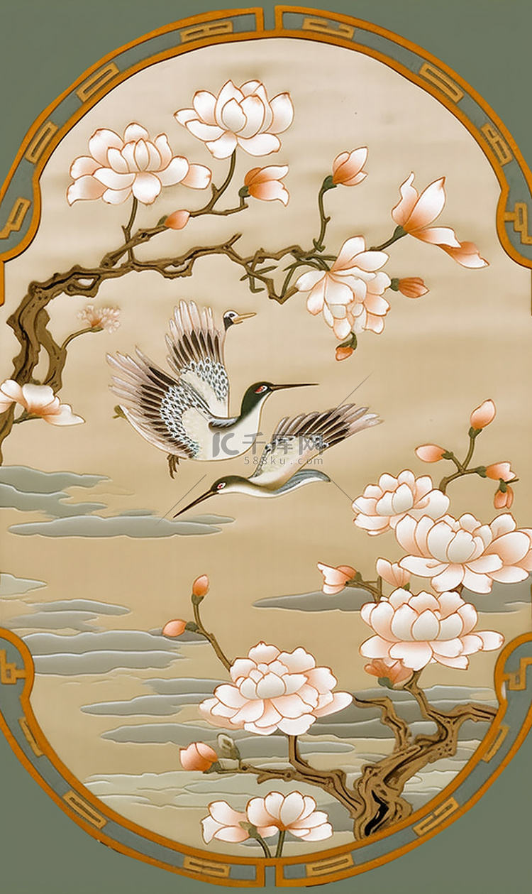 珐琅花鸟画金边唯美精湛中国风插画图片 千库网